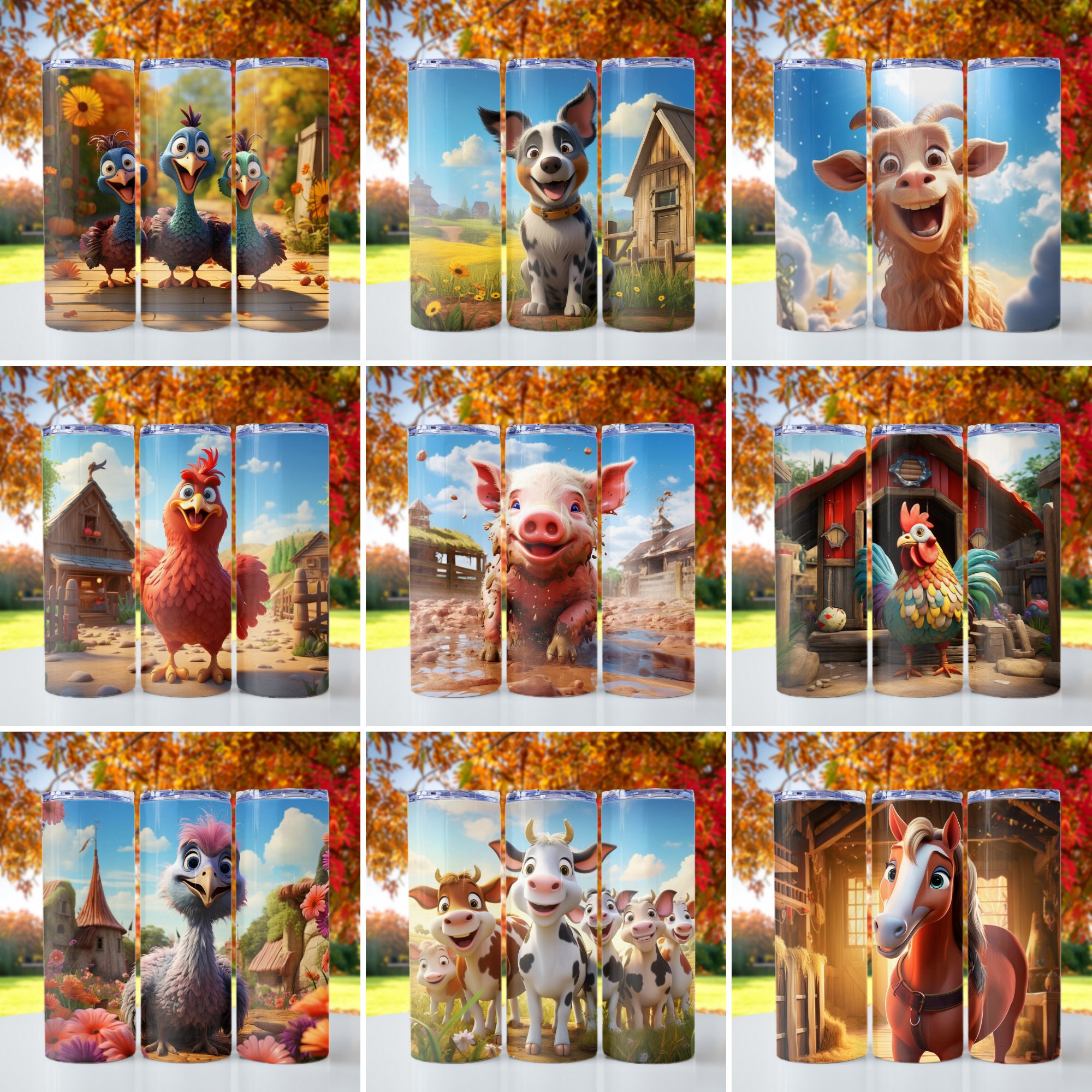 50 3D Cute Farm Animals Tumbler Wrap Bundle, 20oz Skinny Tumbler Wrap ...