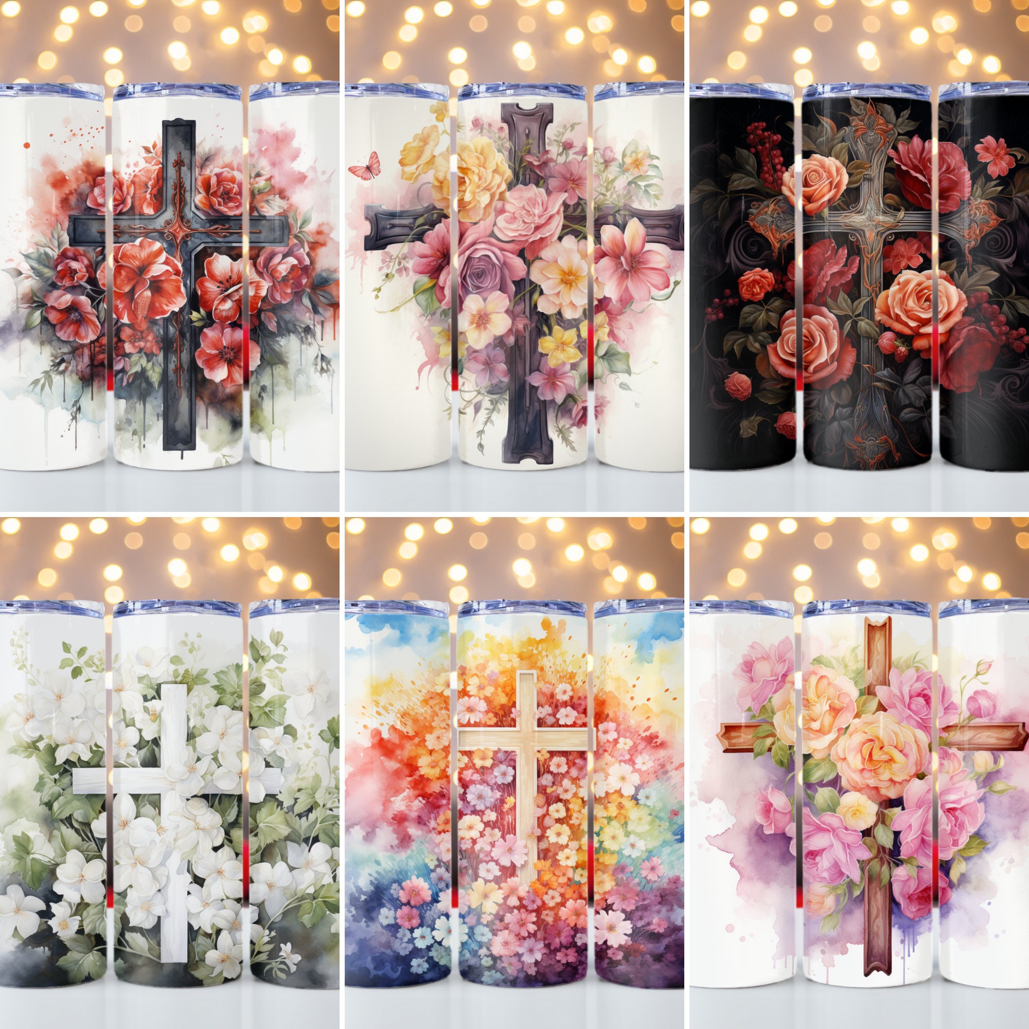 42 Watercolor Cross & Flowers Tumbler Wrap Bundle, 20oz Skinny Tumbler ...