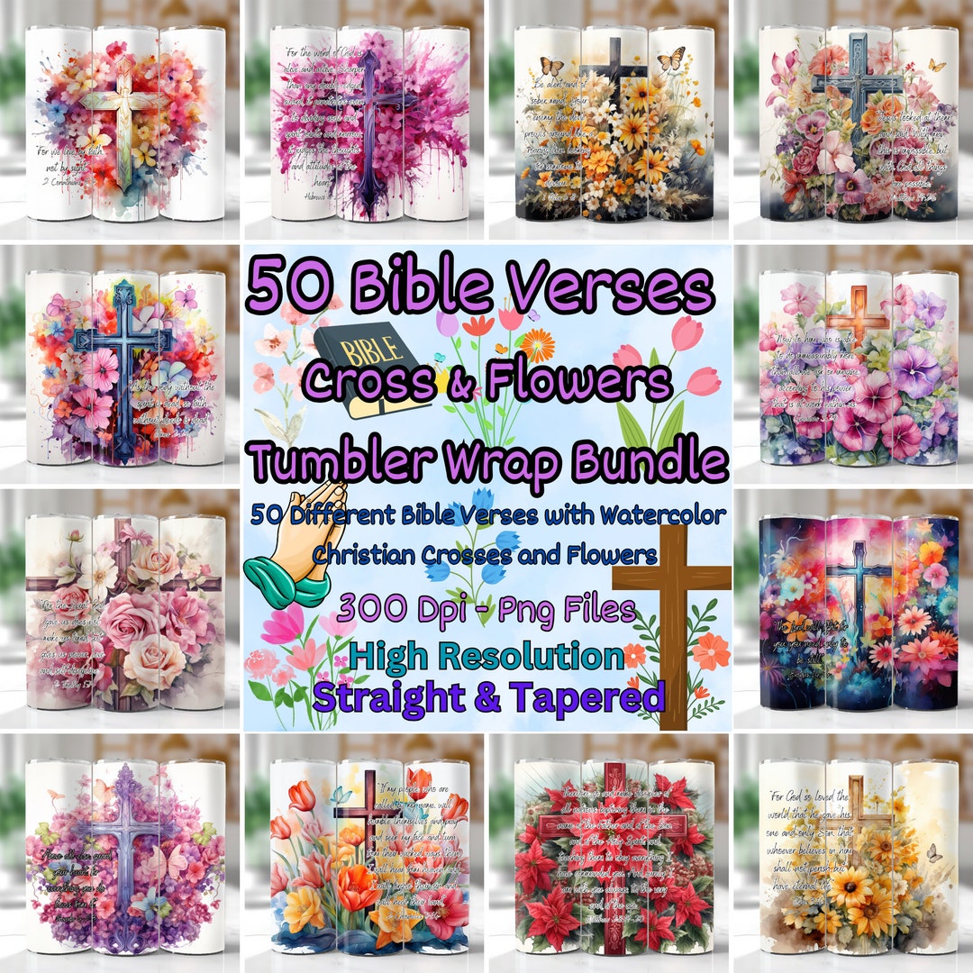 50 Bible Verses Tumbler Wrap Bundle, 20oz Skinny Tumbler Wrap, Tumbler ...
