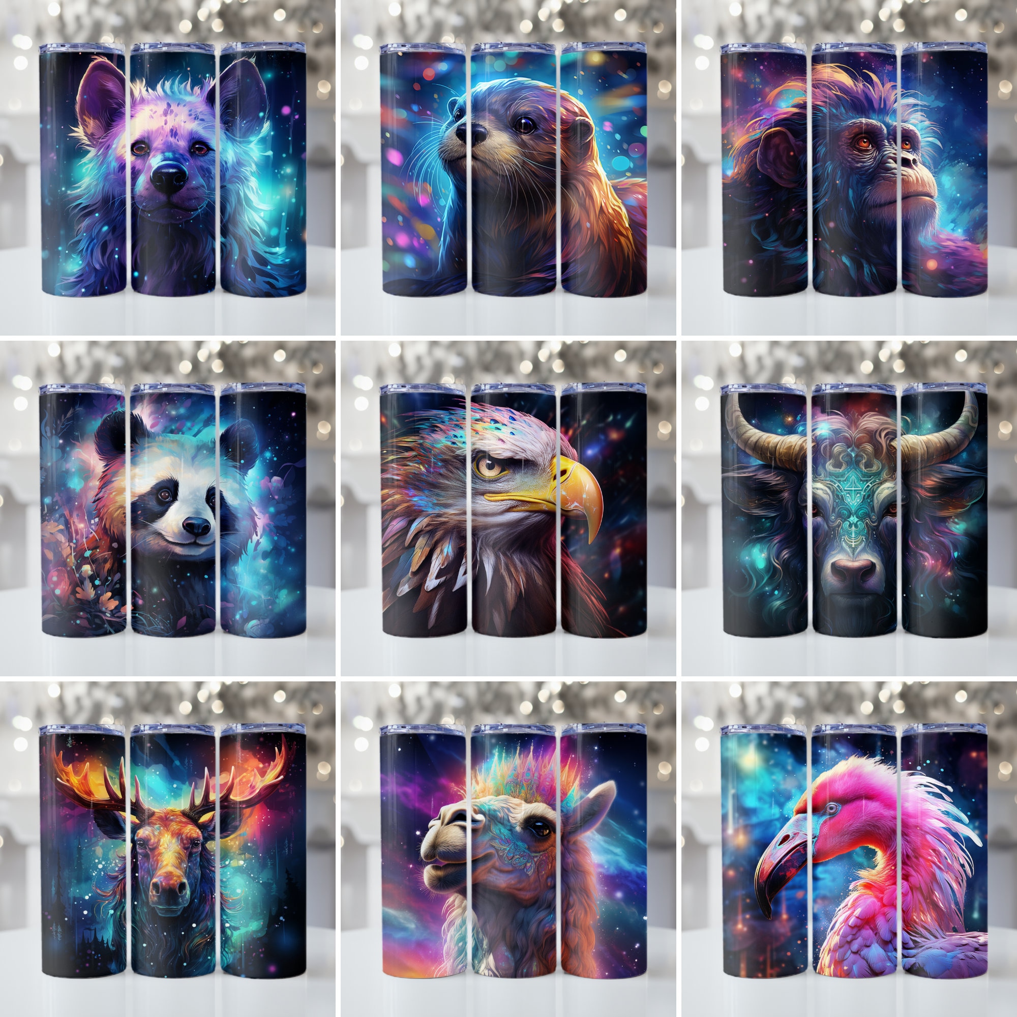 50 Iridescent Wild Animals Designs, Colorful Animal Tumbler Wrap Bundle ...