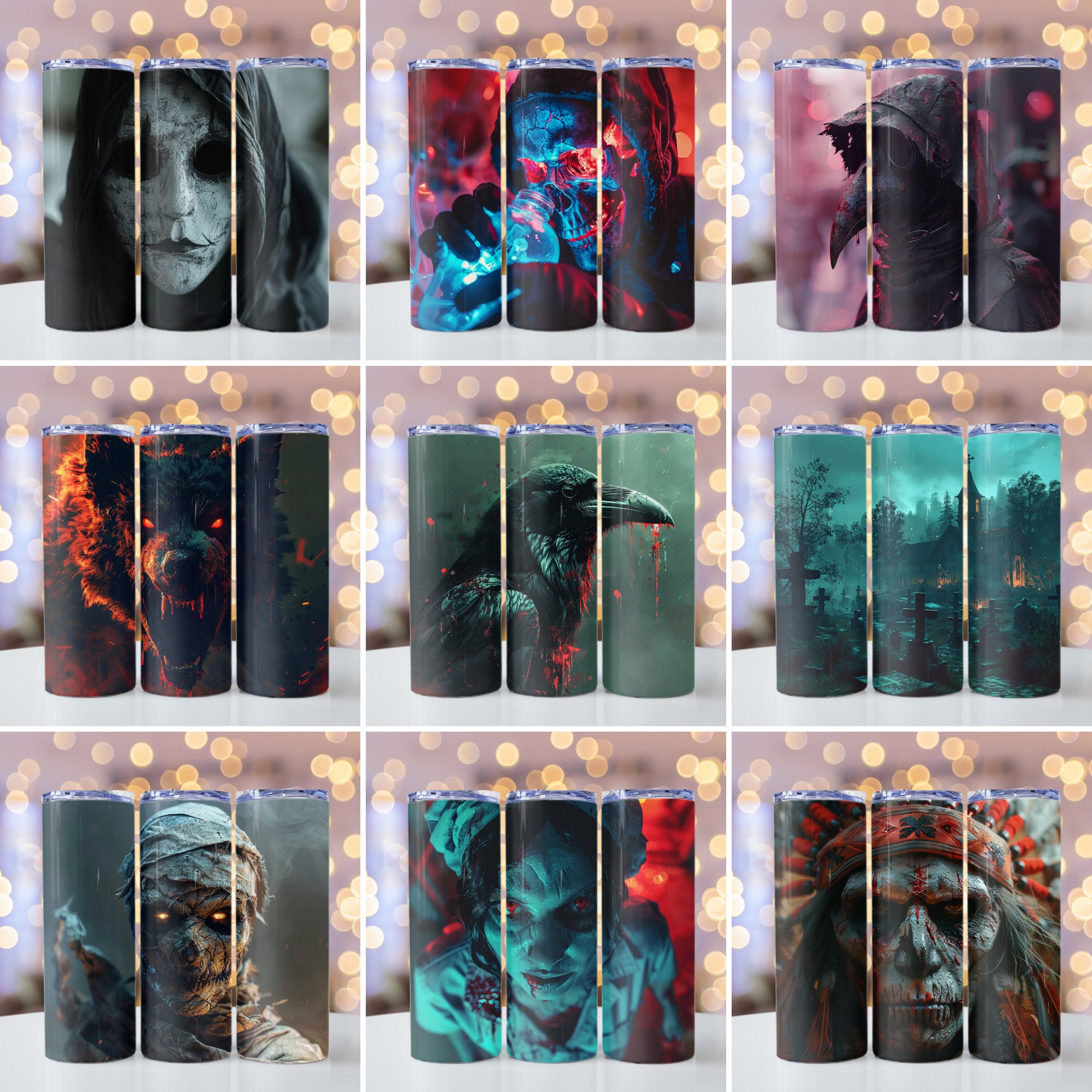 52 Horror Designs Tumbler Wrap Bundle, 20oz Skinny Tumbler Wrap, Scary ...