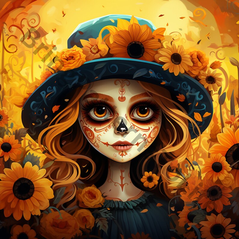 La Catrina, Day of the Dead Sunflowers Girl, Dia De Muertos, 20oz ...