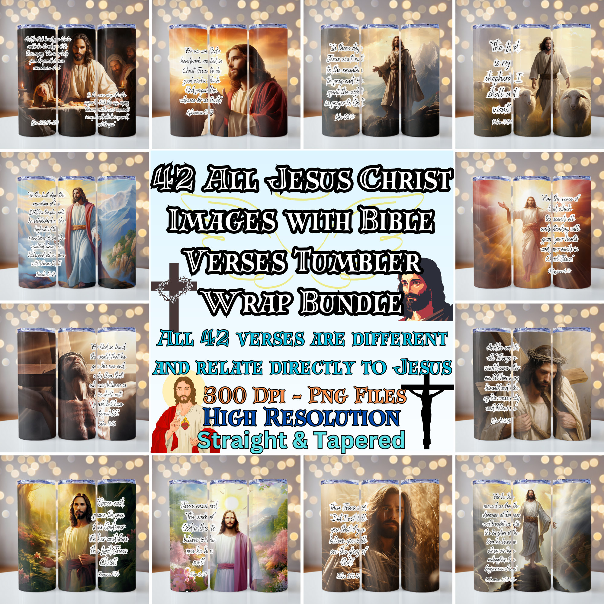 42 Jesus Christ Images With Bible Verses, Tumbler Wrap Bundle, 20oz ...