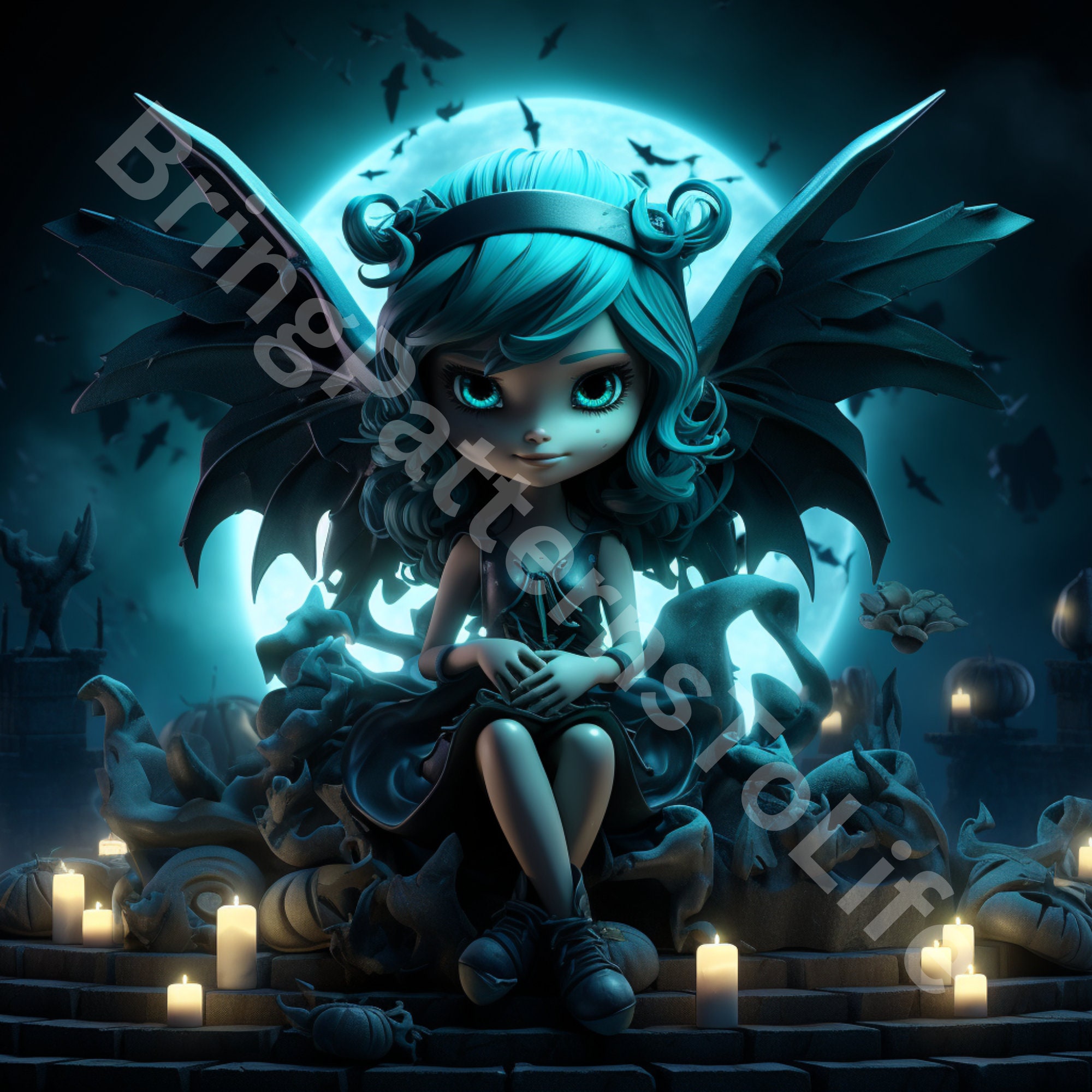 3D Fallen Angel & Moon in Teal Accent Colors, 20oz Skinny Tumbler Wrap ...