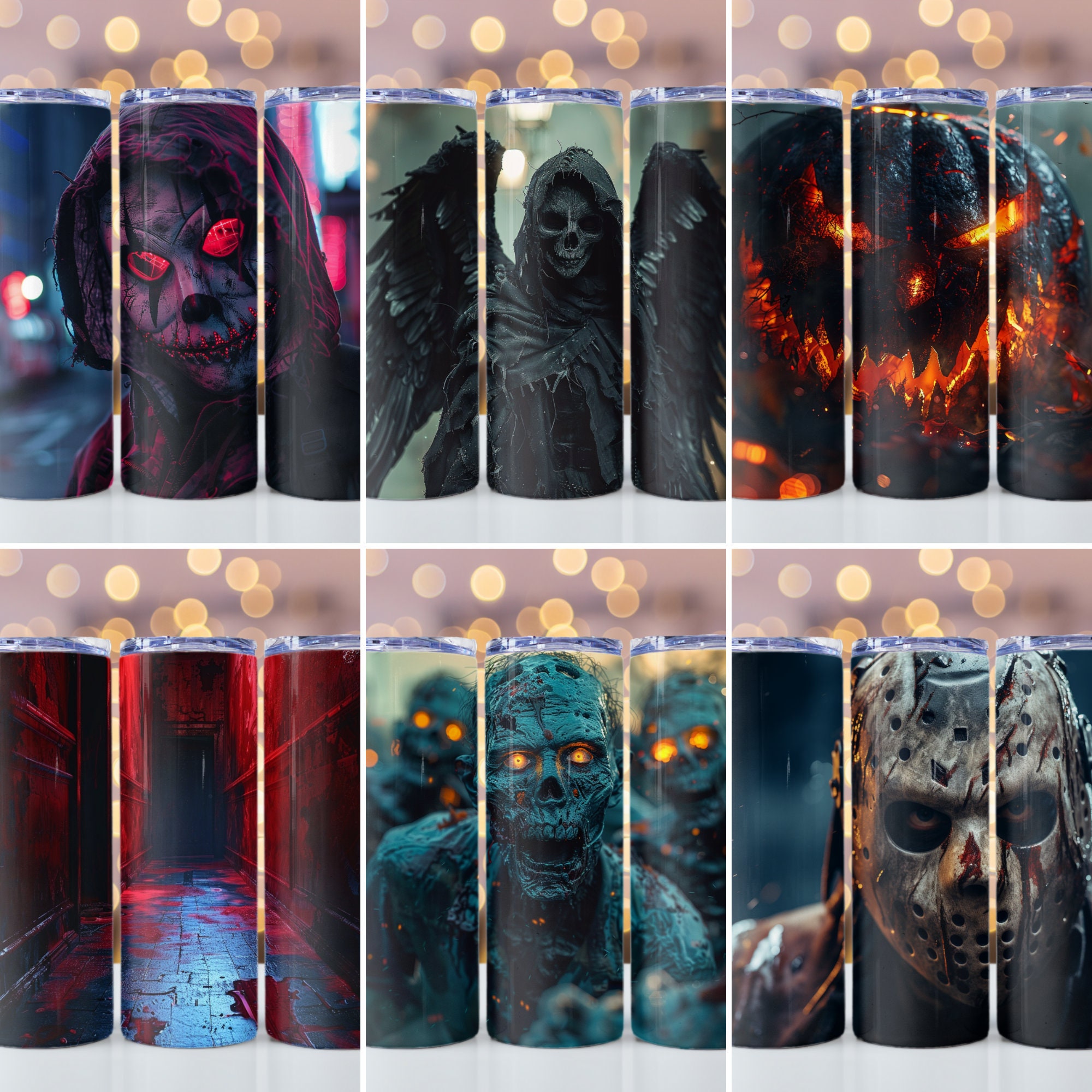 52 Horror Designs Tumbler Wrap Bundle, 20oz Skinny Tumbler Wrap, Scary ...