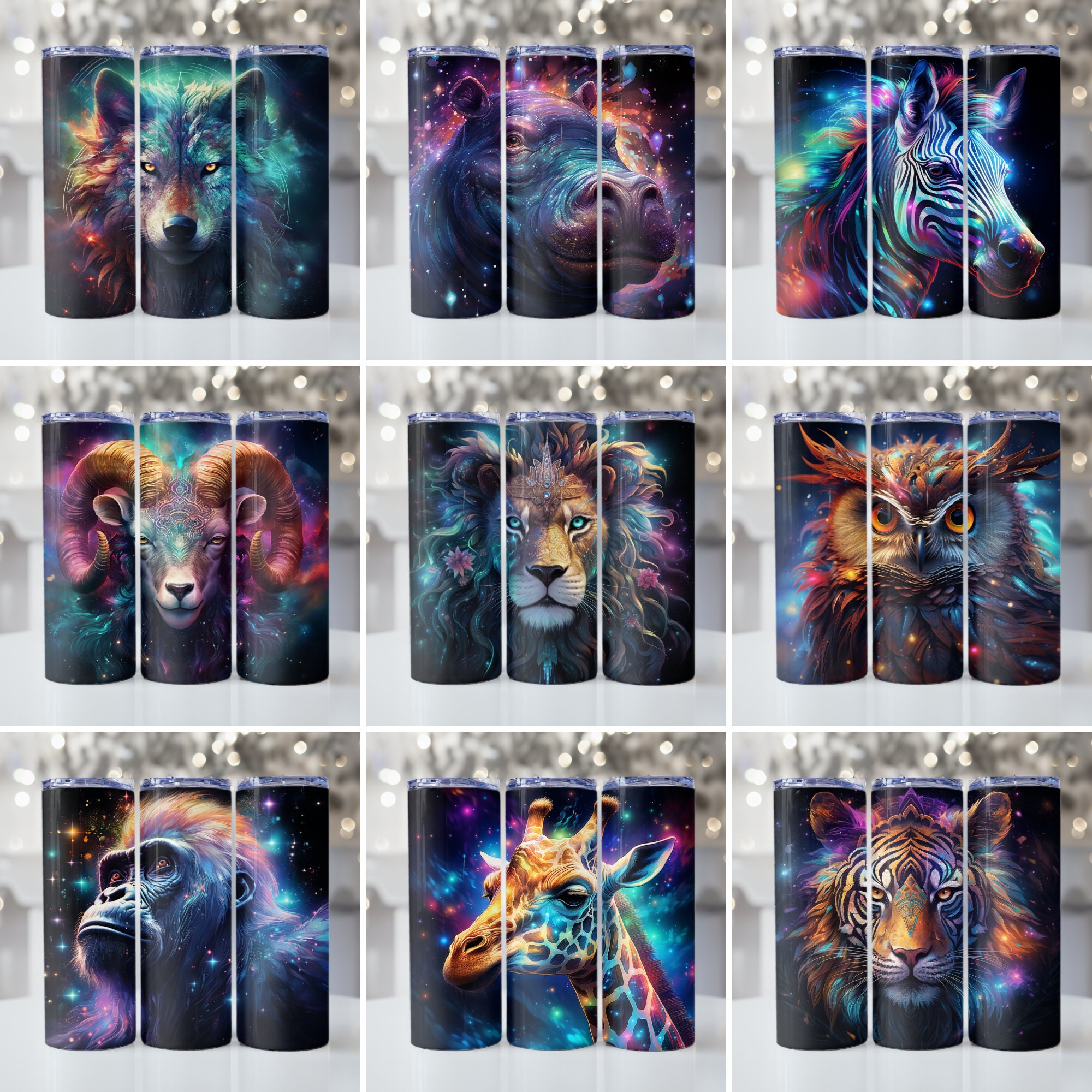 50 Iridescent Wild Animals Designs, Colorful Animal Tumbler Wrap Bundle ...