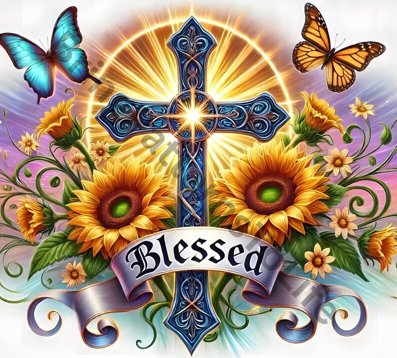 Blessed Cross Sunflowers PNG, Christian Cross Tumbler Wrap, Blessed Png ...