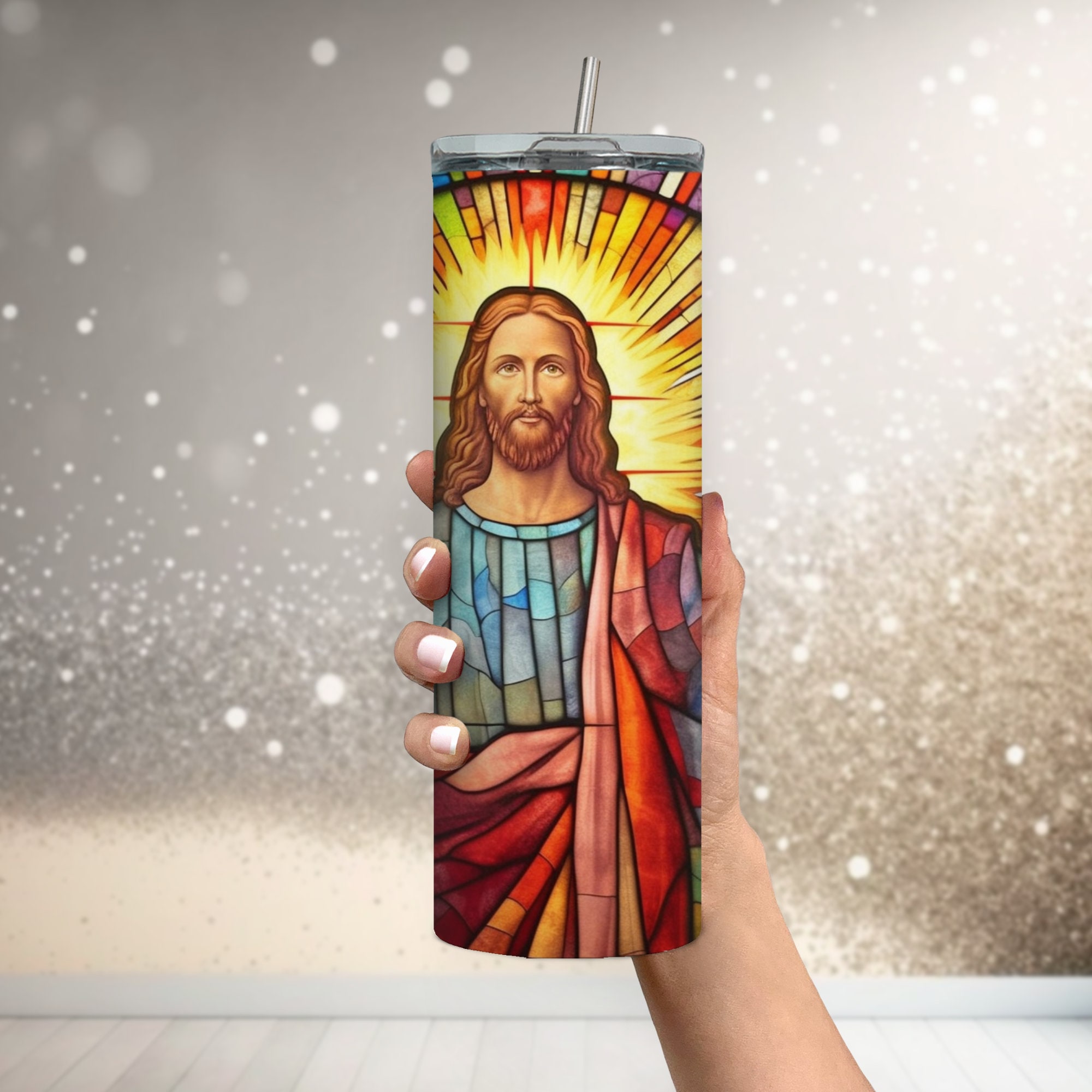Stained Glass Jesus Christ, 20oz Skinny Tumbler Wrap, Faith, Jesus ...
