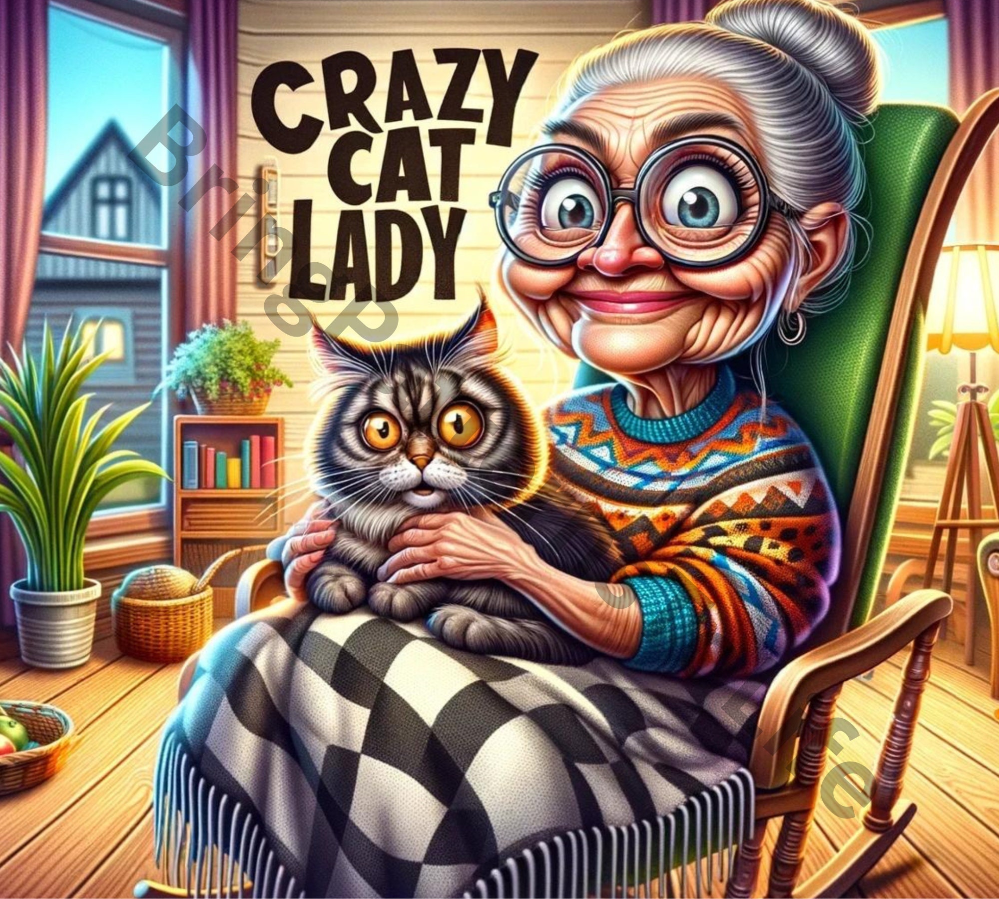 Crazy Cat Lady PNG, Cartoon Old Lady and Funny Cat, 20oz Skinny Tumbler ...