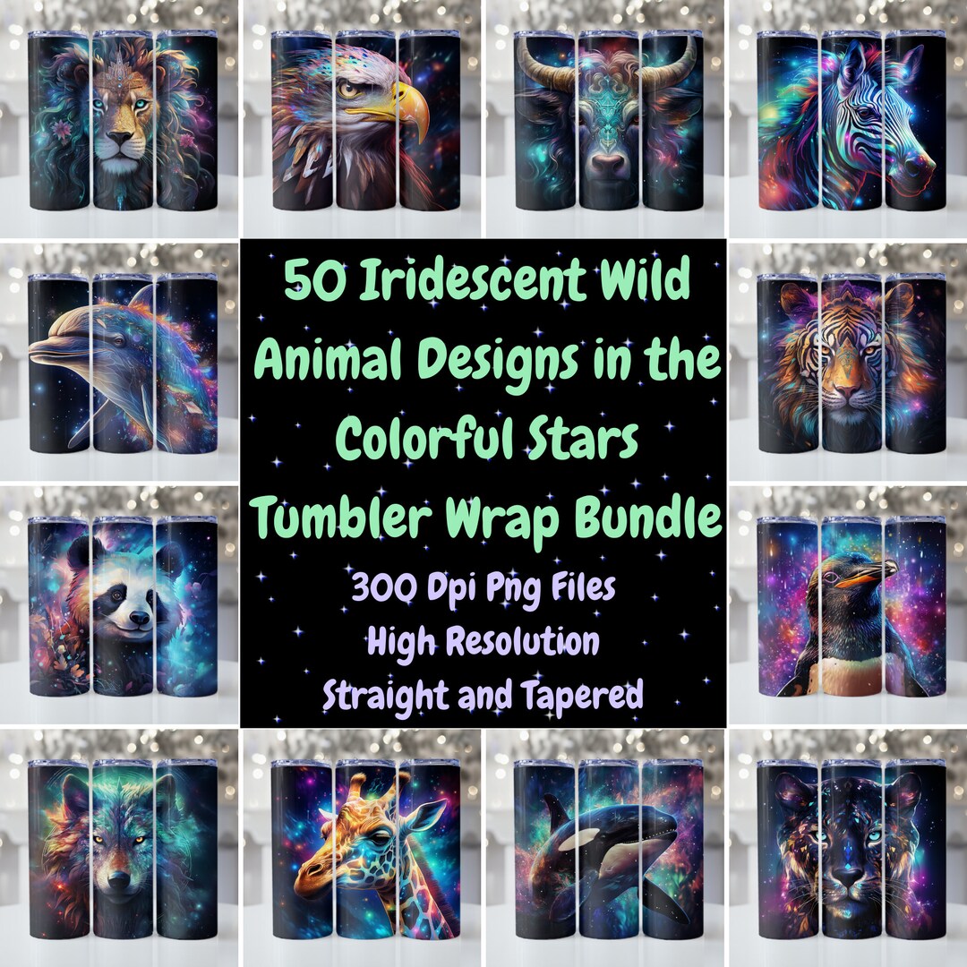 50 Iridescent Wild Animals Designs, Colorful Animal Tumbler Wrap Bundle ...