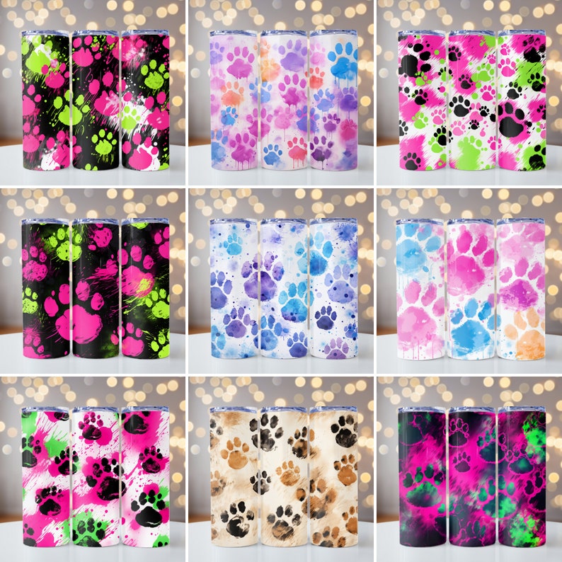 50 Dog Paw Prints Designs Tumbler Wrap Bundle, 20oz Skinny Tumbler Wrap ...