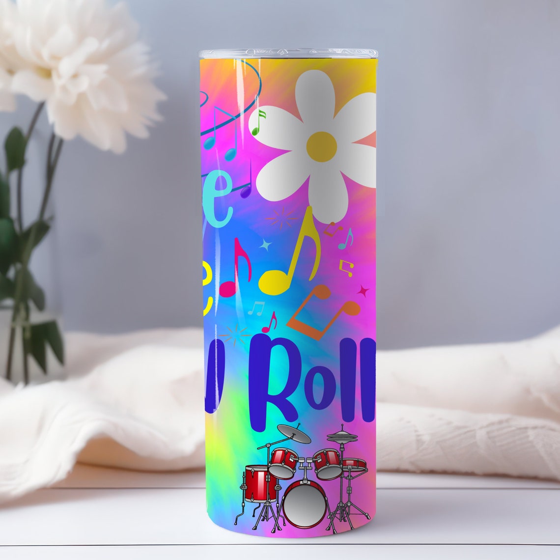 Tie-dye Peace Love Rock N Roll Phrase, 60's Nostalgic Vibe Saying, 20oz ...