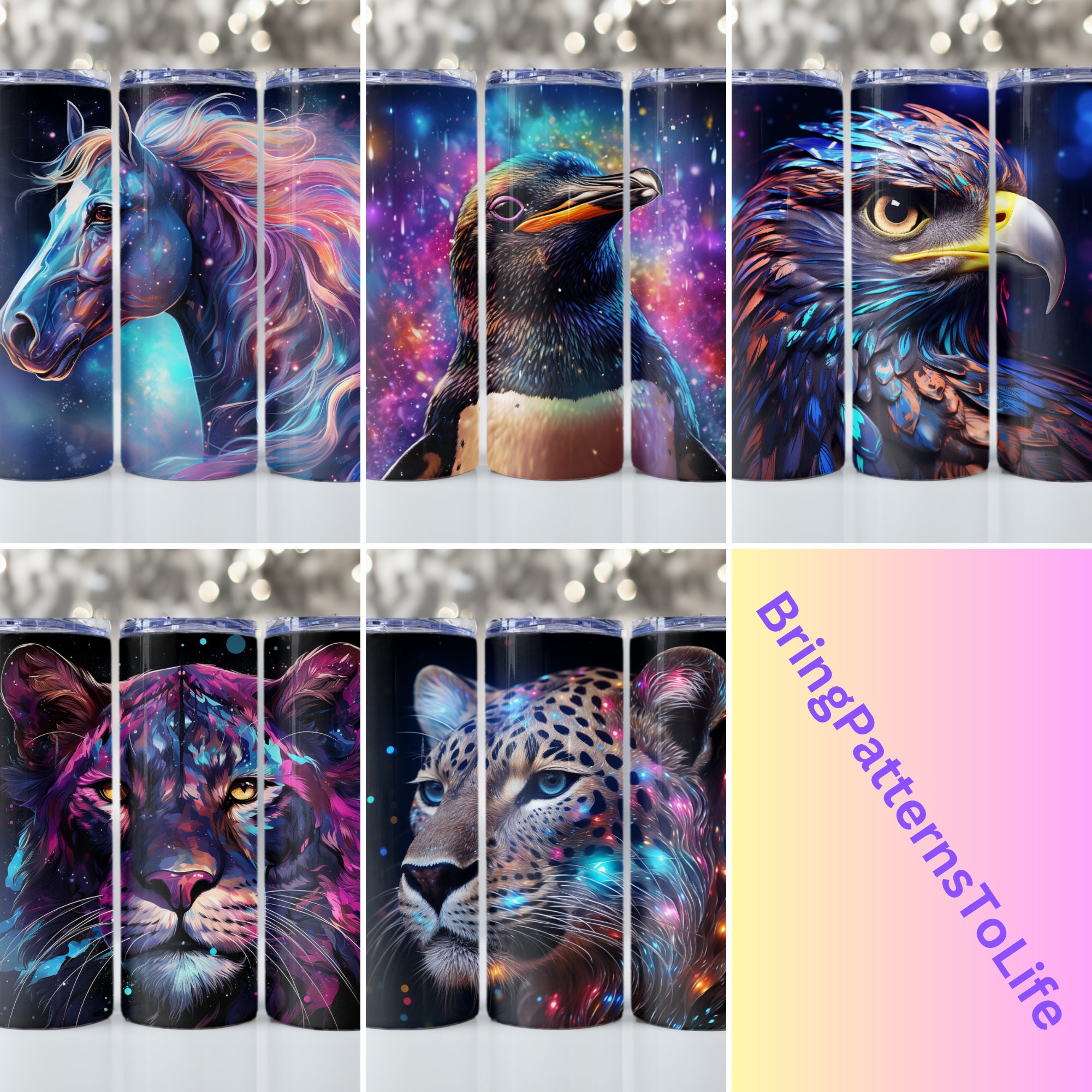 50 Iridescent Wild Animals Designs, Colorful Animal Tumbler Wrap Bundle ...