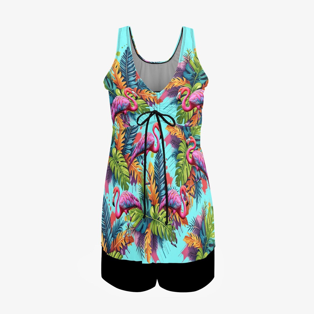 Pink Flamingo Tummy Cover-up Tankini Swimsuit Turquoise - Etsy