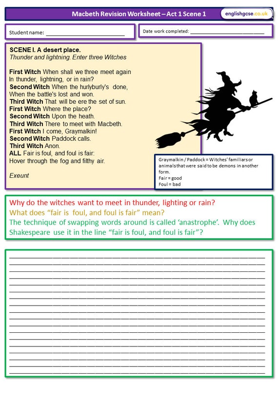 Macbeth Worksheets Macbeth Act 1, Scenes 6 7 | Double Entry Journals