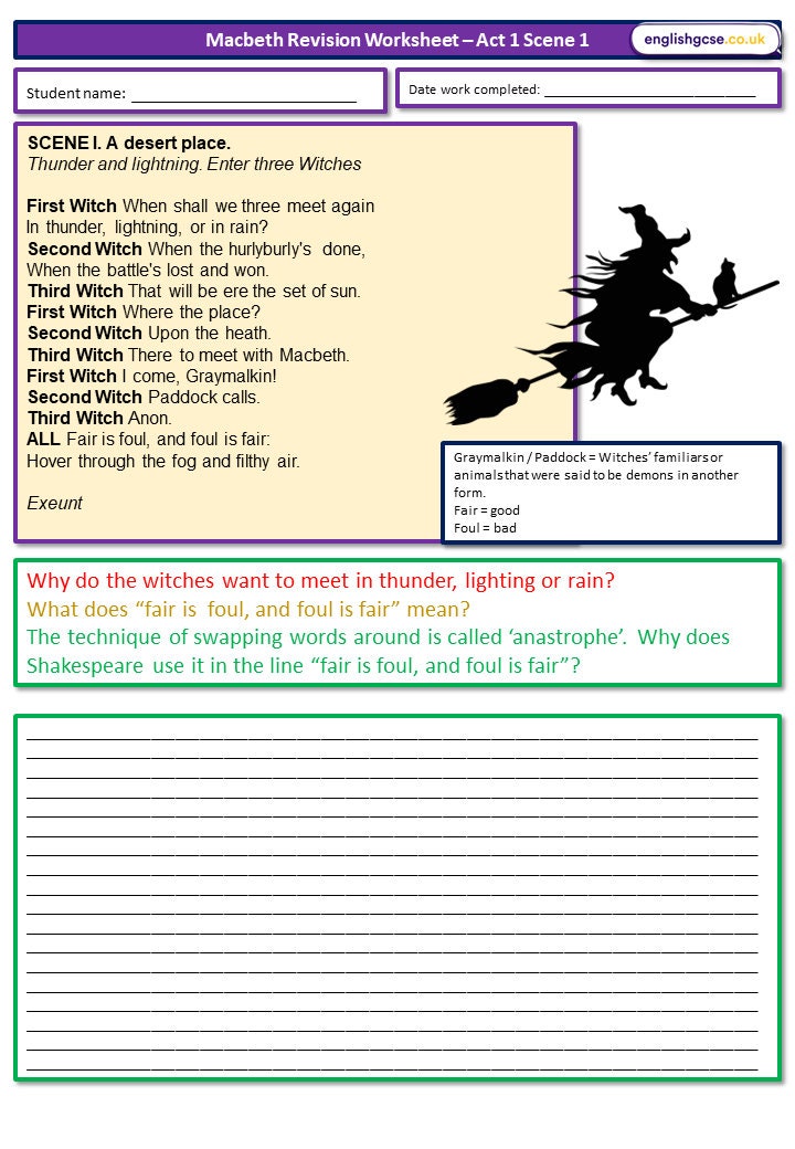 Macbeth Revision Worksheets - Etsy
