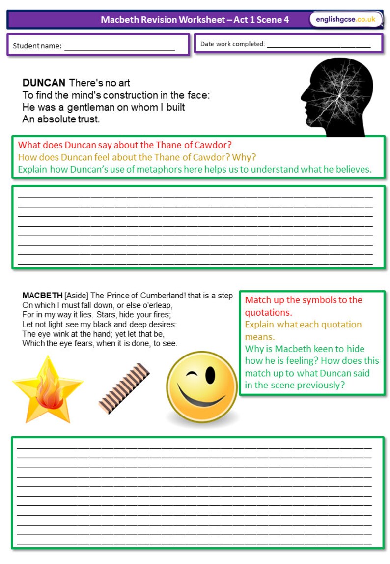 Macbeth Revision Worksheets - Etsy
