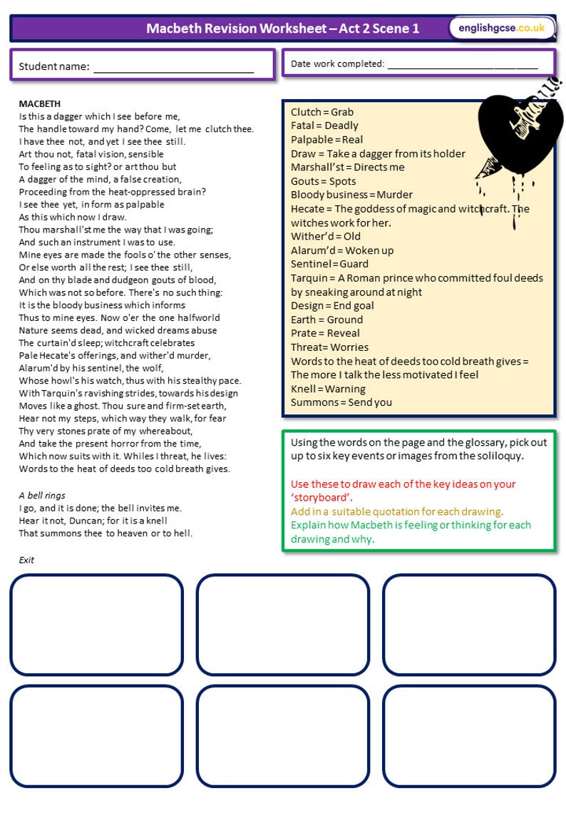 Macbeth Revision Worksheets - Etsy