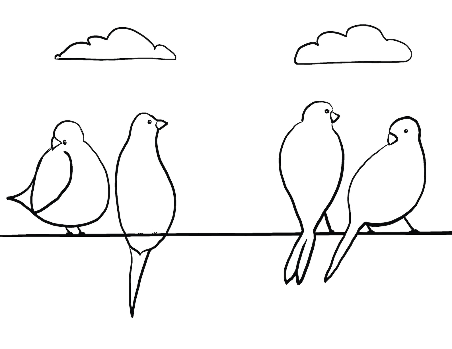 Printable Birds on a Wire Coloring Page, Instant Download, Digital ...