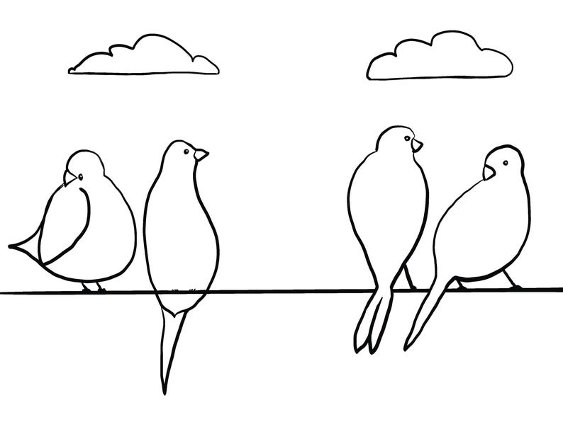 Printable Birds on a Wire Coloring Page, Instant Download, Digital ...
