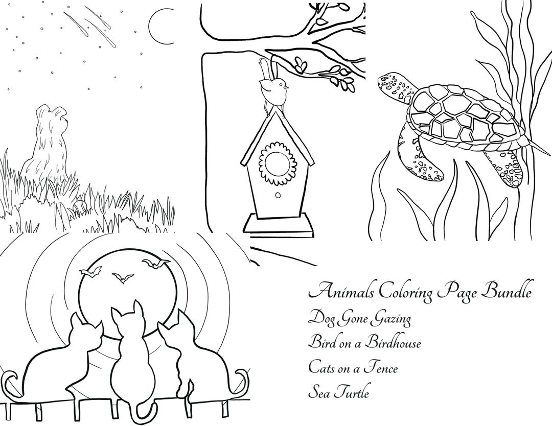 Printable Animals Coloring Page Bundle, Instant Download, Animals ...