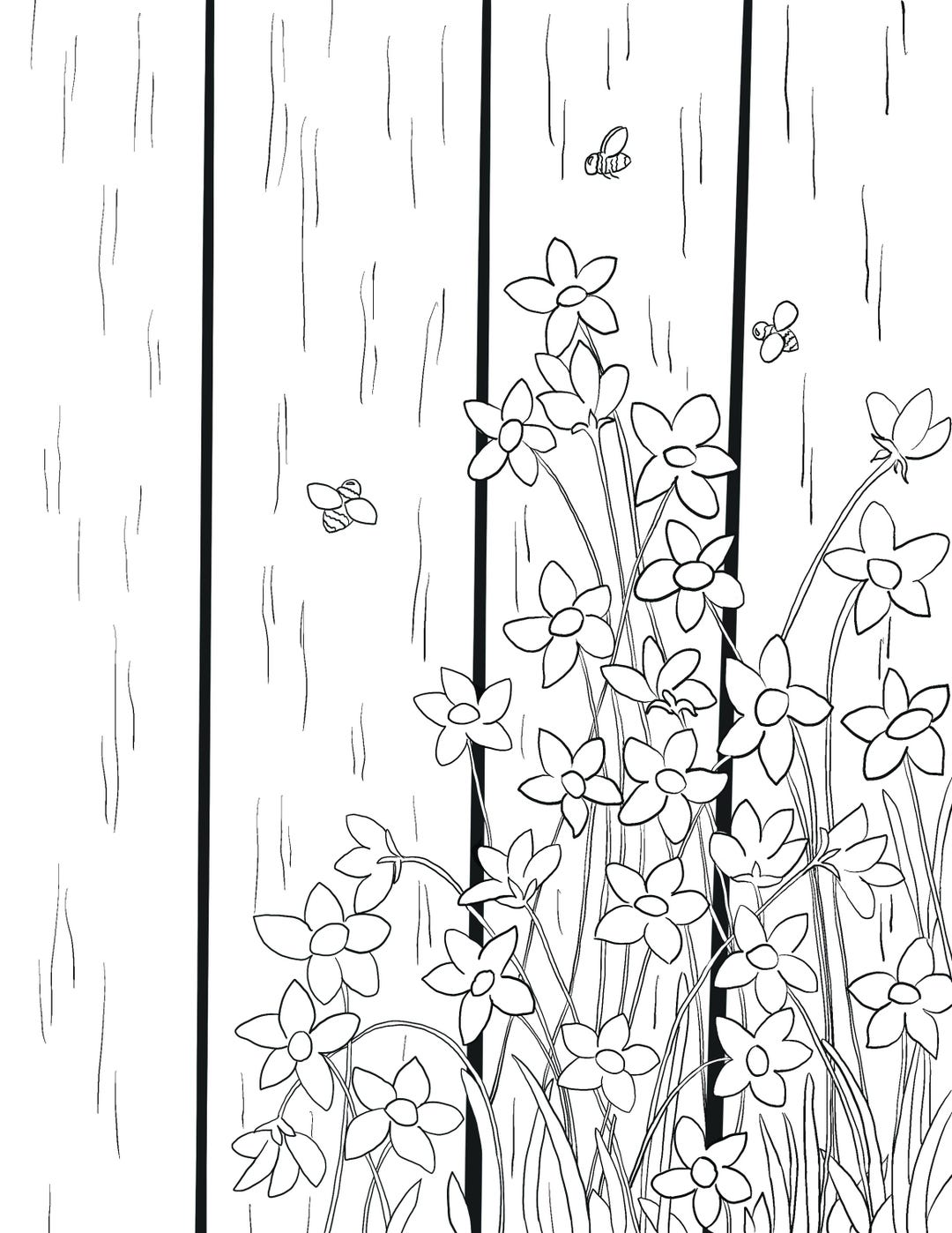Printable Flowers and Bees Coloring Page, Instant Download, Digital ...