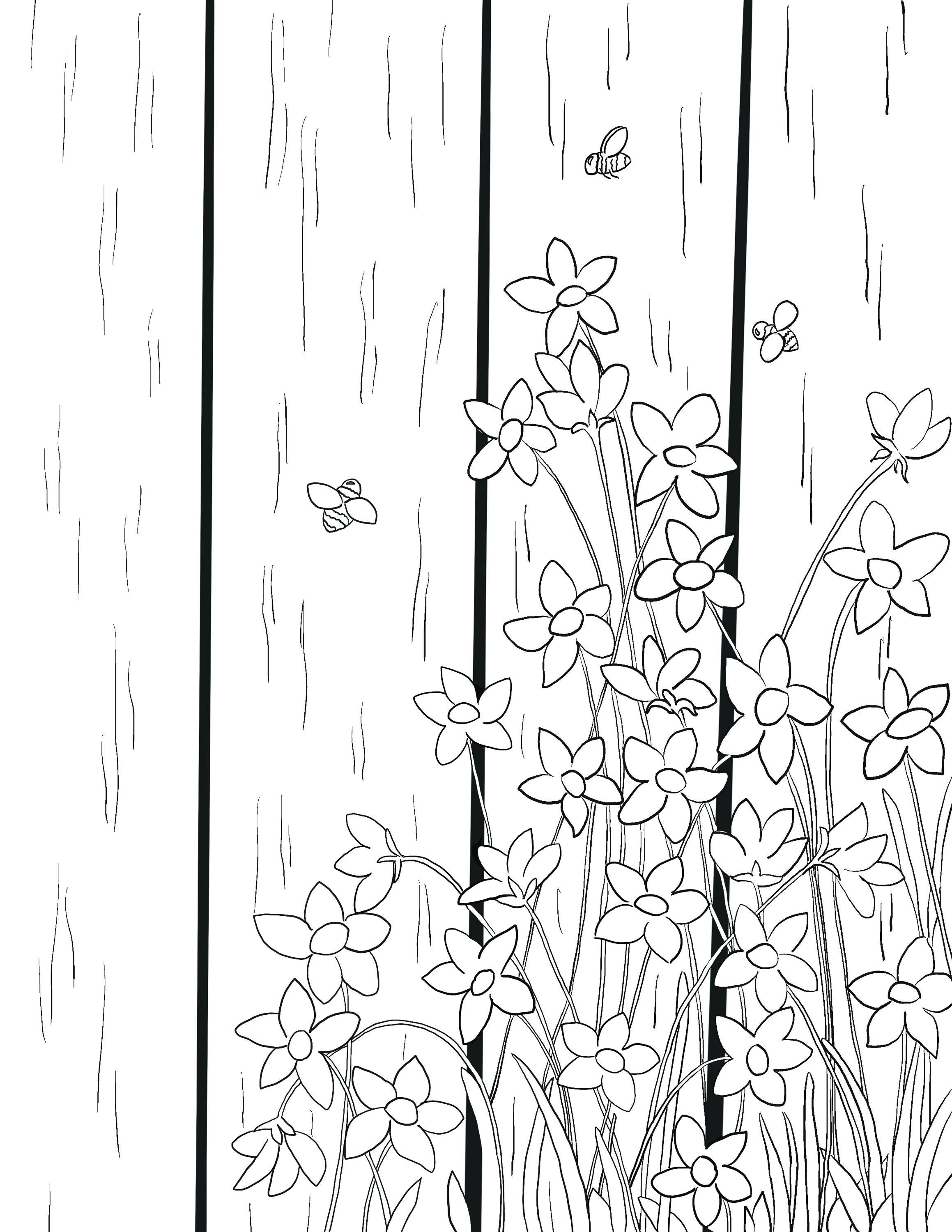 Printable Flowers and Bees Coloring Page, Instant Download, Digital ...