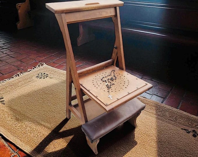 Vintage Dutch Prayer Chair, Oak Wood, Folding Praying Kneel Chair ...