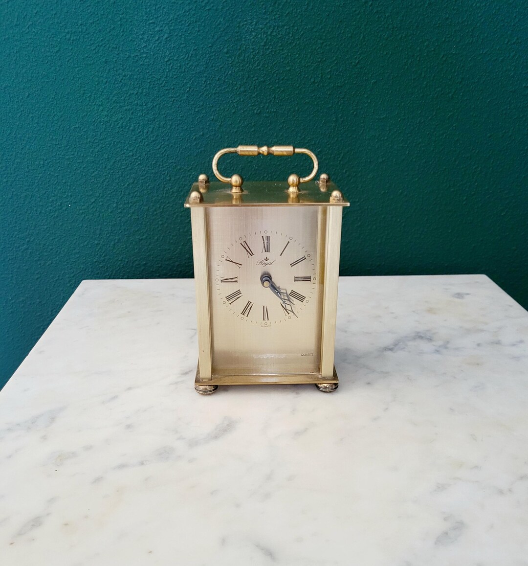 Vintage German Desk Clock Travel Clock Brushed Brass Made in Germany ...