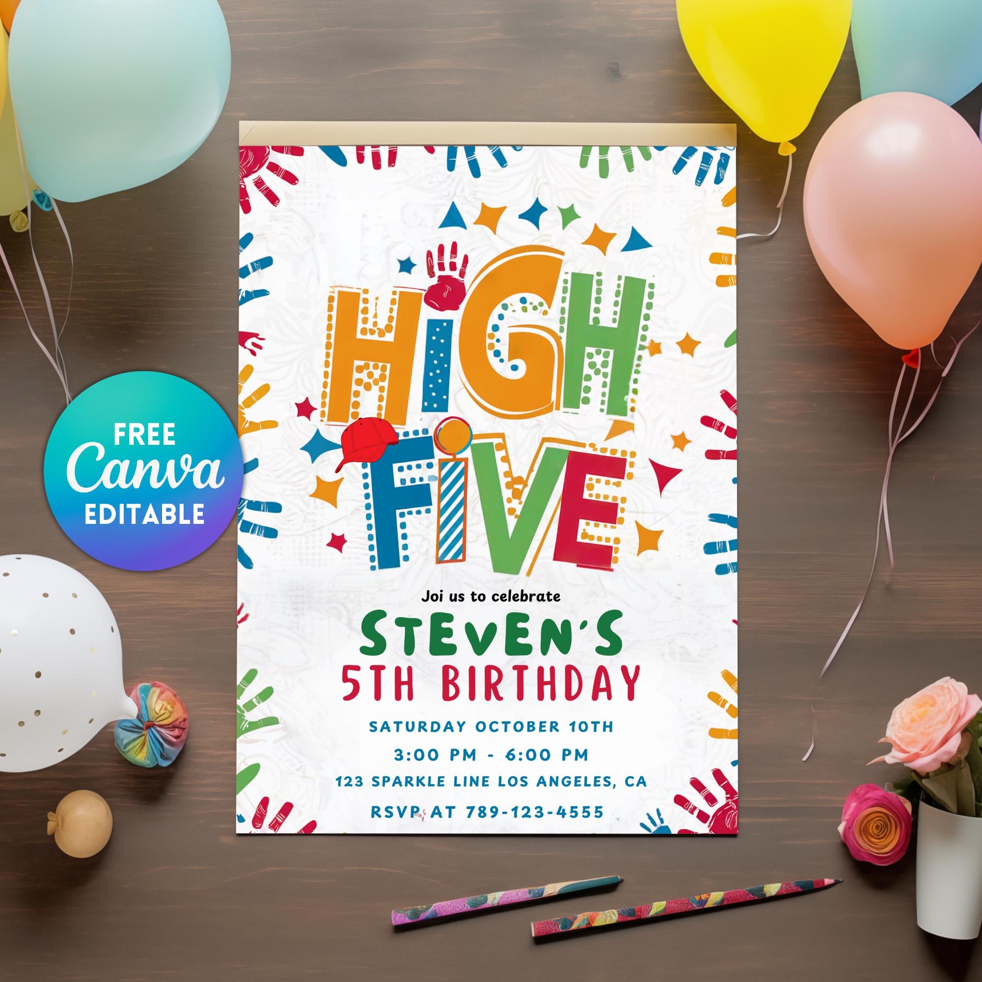 High Five Birthday Invitation, Instant Download High Five Invitations ...