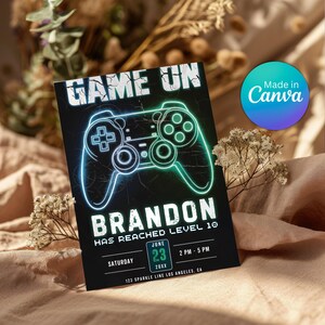 Video Game Party Invitation, Gaming, Game Party, Neon Glow Invite ...