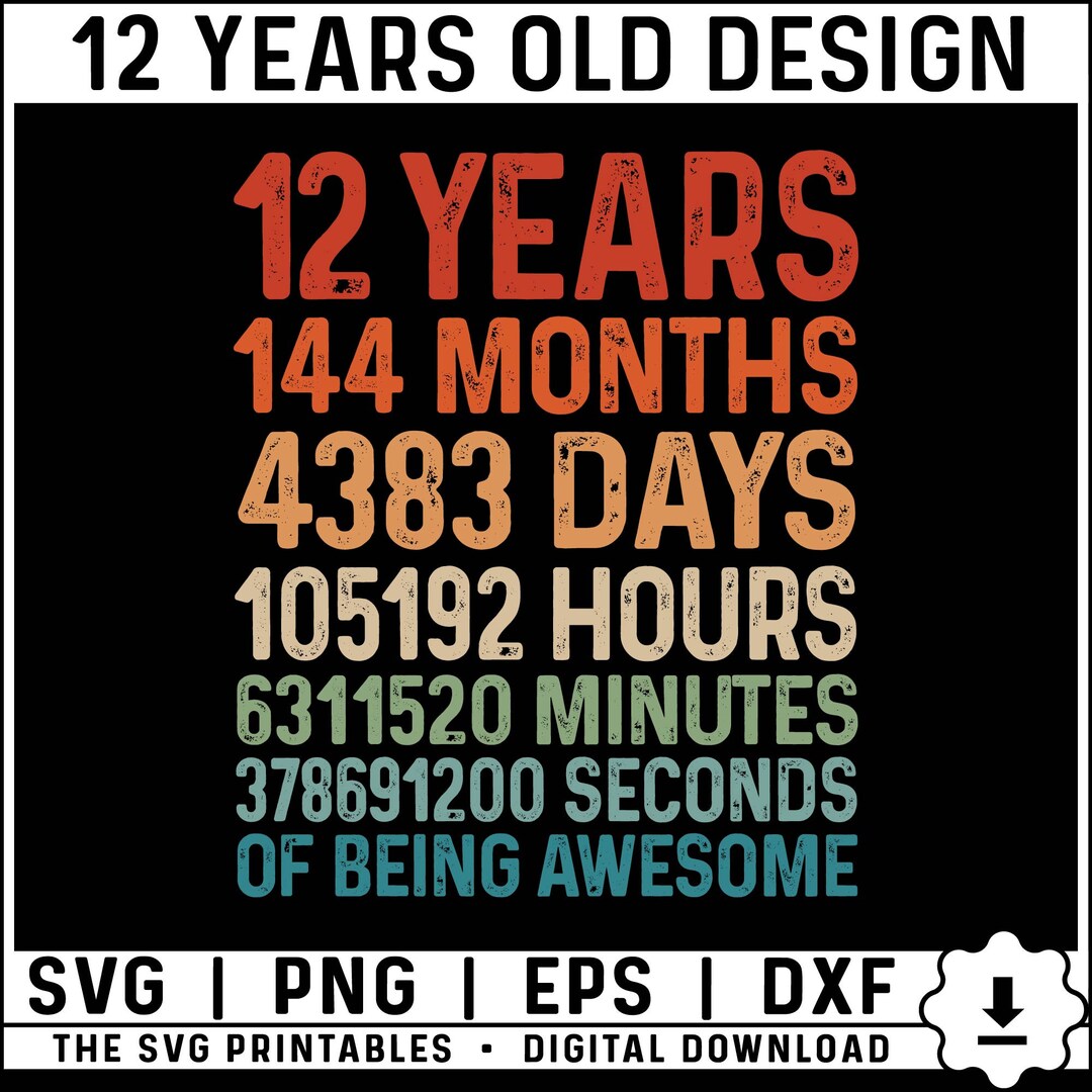 Twelfth Birthday Svg Boy, 12 Years Old Svg, 144 Months Twelve Years Svg ...