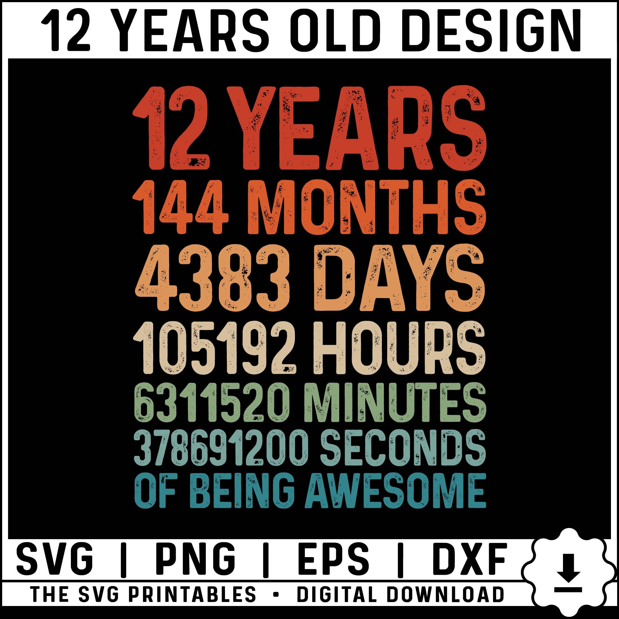 Twelfth Birthday Svg Boy, 12 Years Old Svg, 144 Months Twelve Years Svg ...