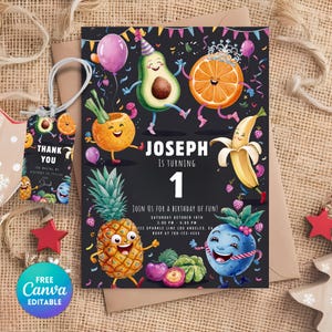 Dancing Fruit Birthday Invitation, Tutti Frutti Party Invite, Birthday ...