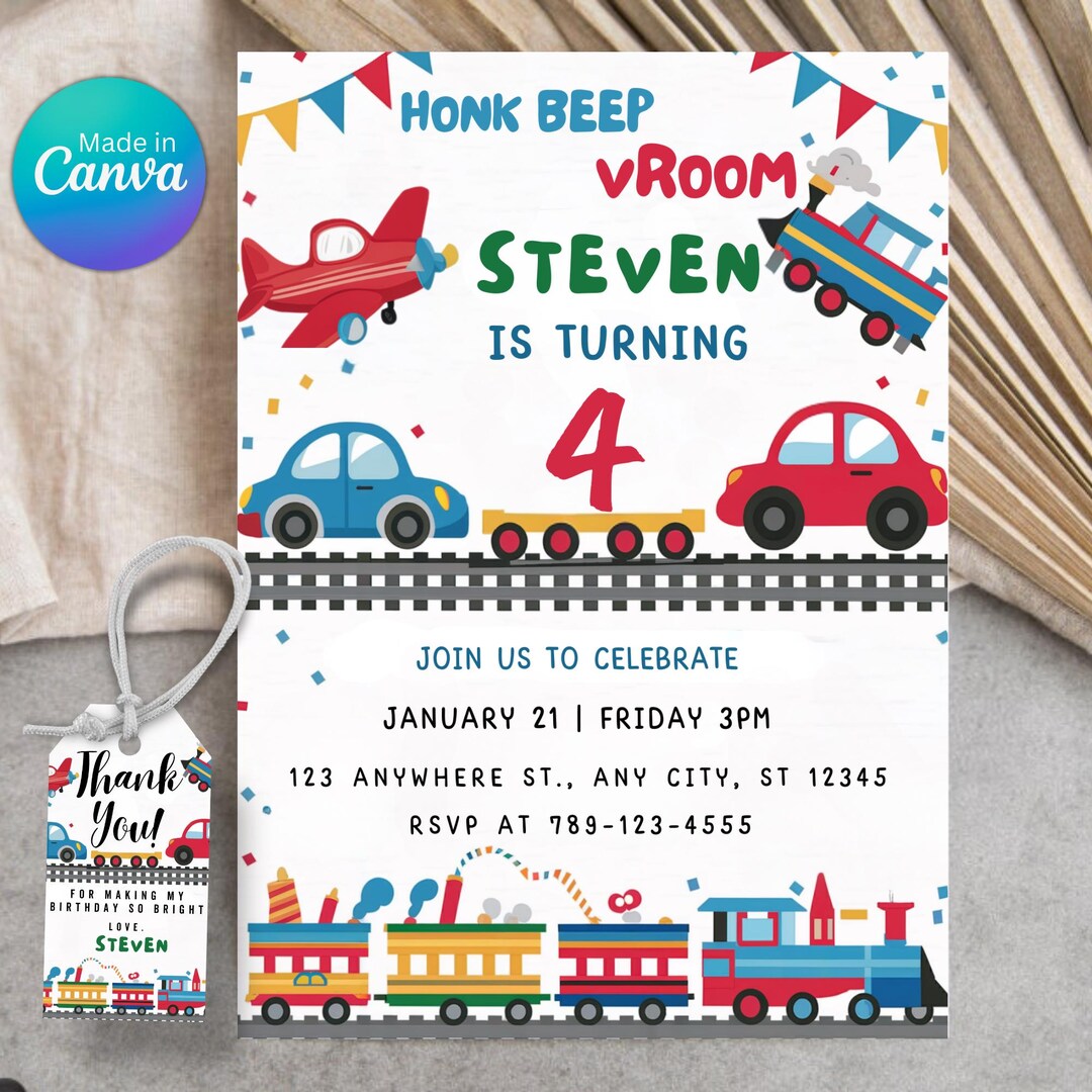 Transport Invitation, Transportation Birthday Invitation, Honk, Beep ...