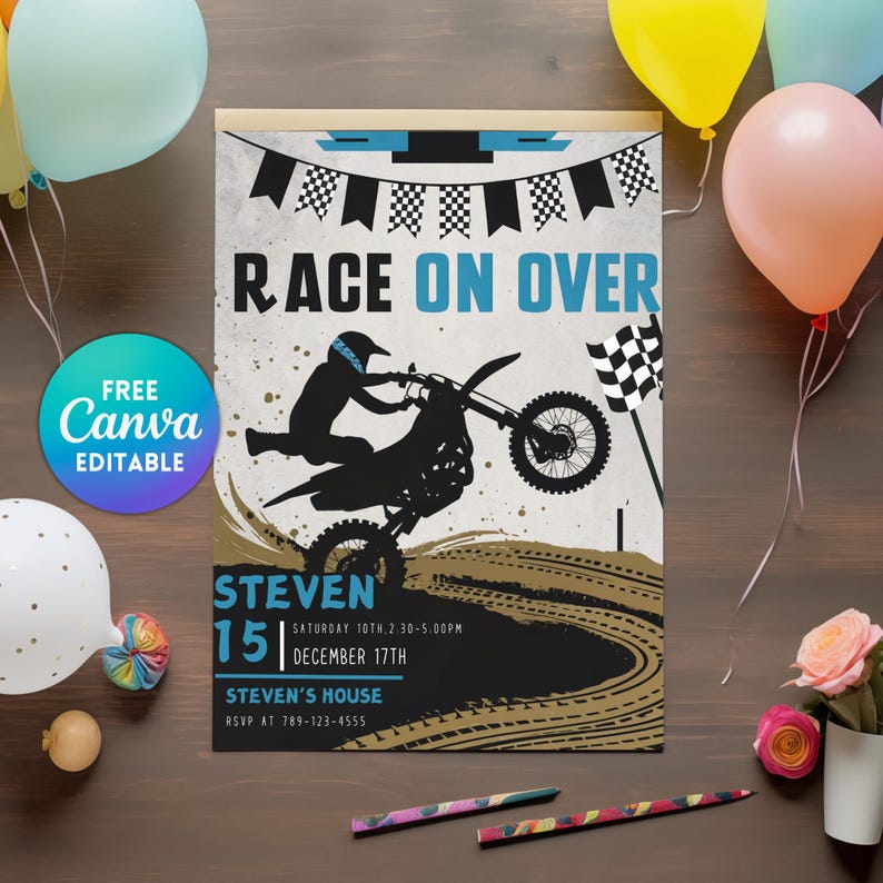 Editable Motorbike Invitation, Dirt Bike Invites, Motorbike Invitation ...