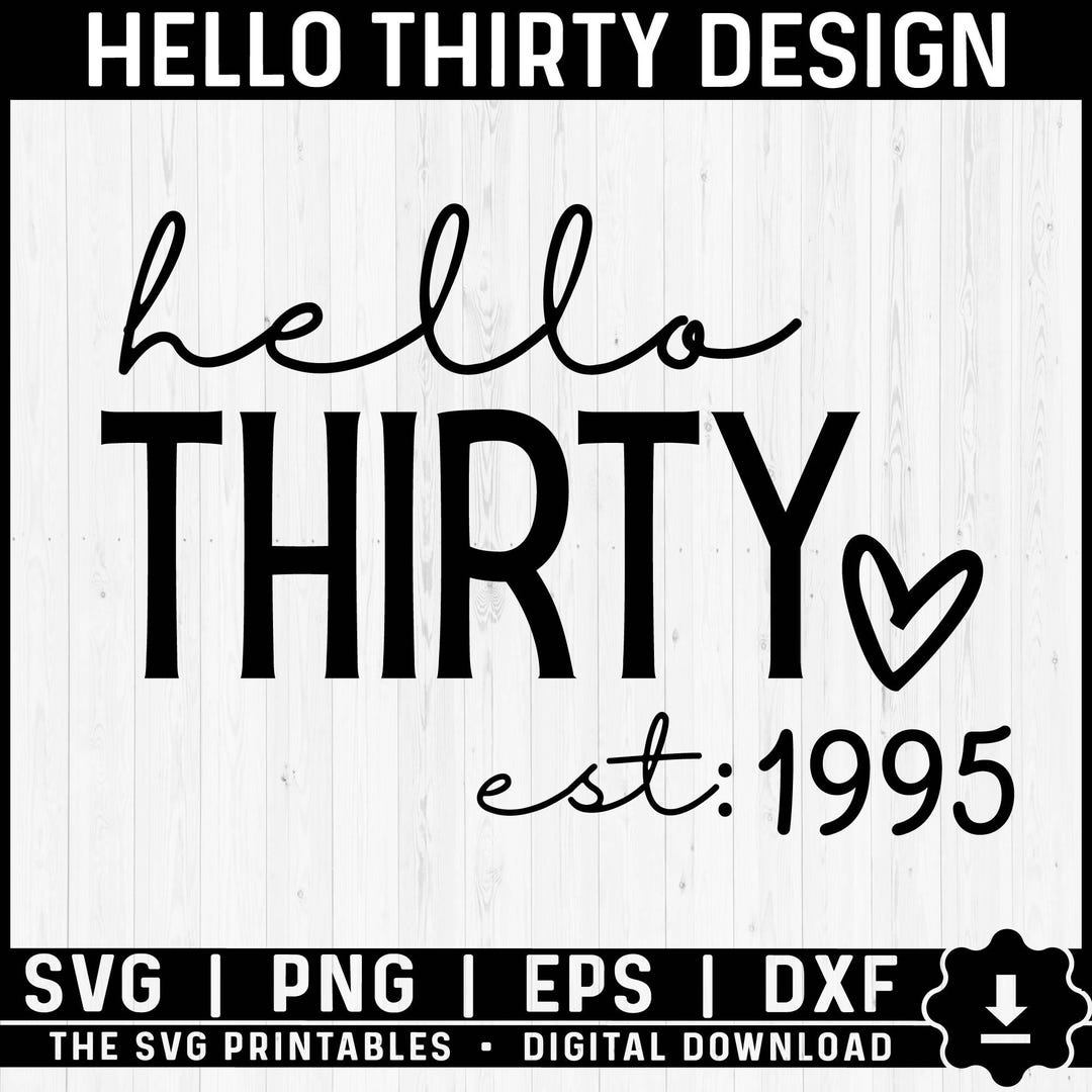 Hello Thirty Svg, 30th Birthday Svg, Hello 30 Svg, Hello Thirty Est ...