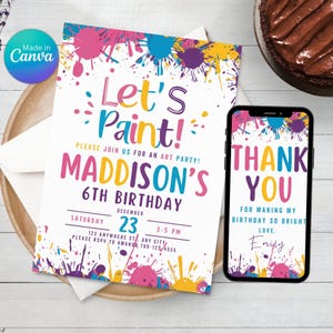 Rainbow Painting Birthday Invitation, Art Party Invite, Colorful Paint ...