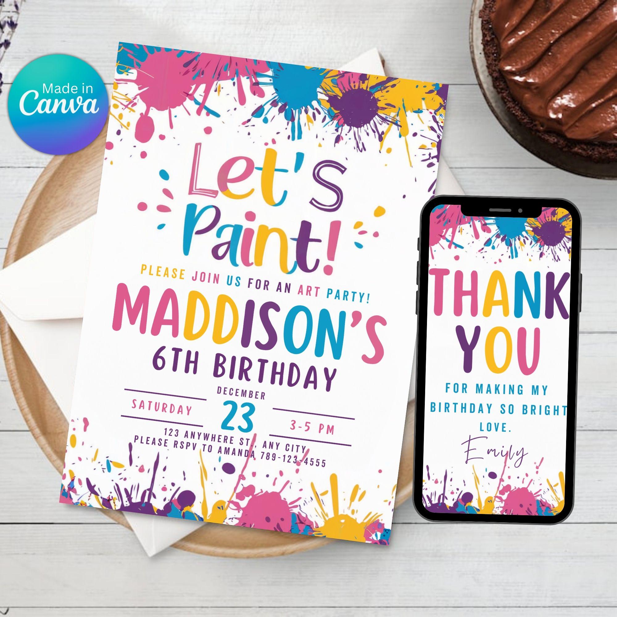 Rainbow Painting Birthday Invitation, Art Party Invite, Colorful Paint ...