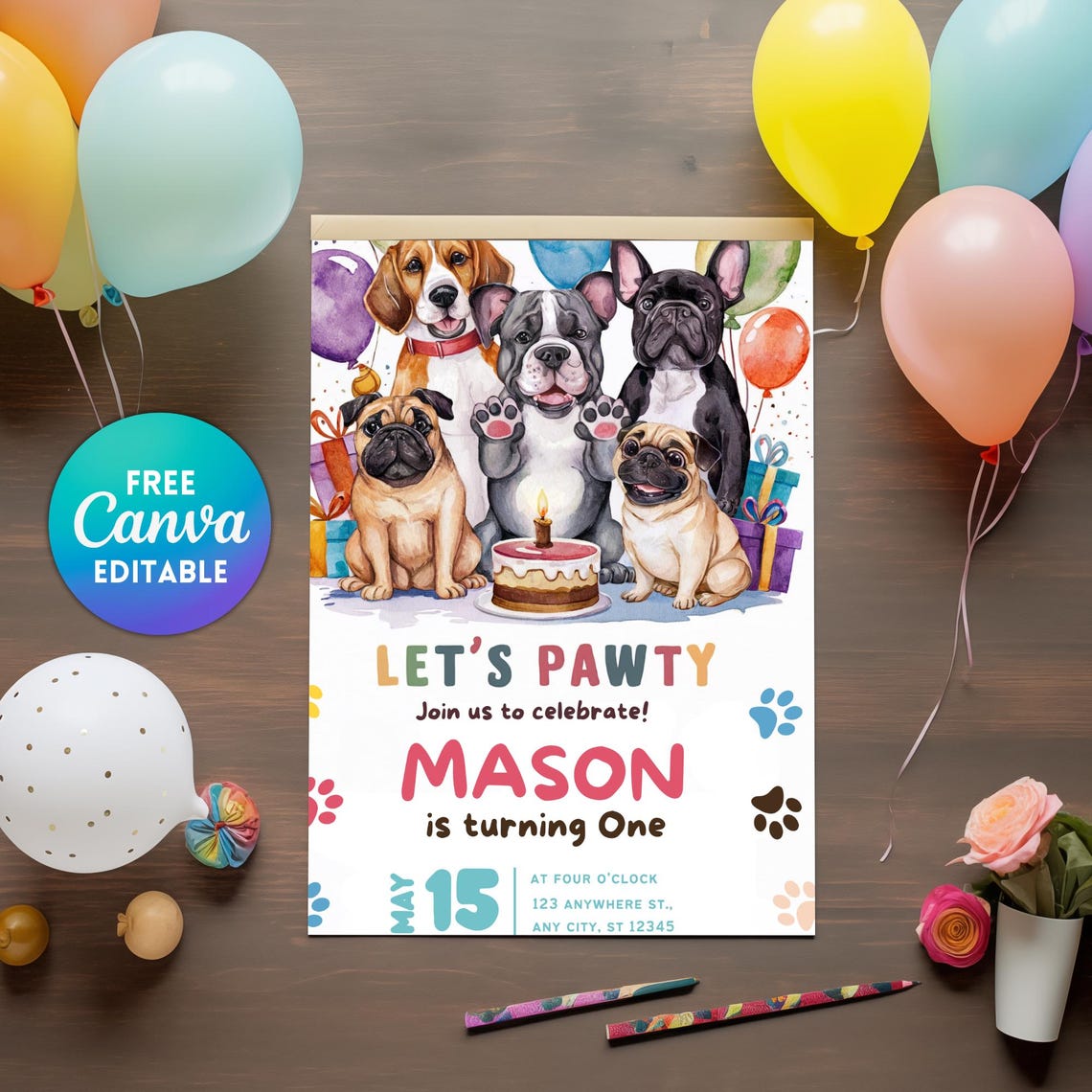 Editable Dog Invitation, Puppy Party Invitation Printable Dog Pawty ...