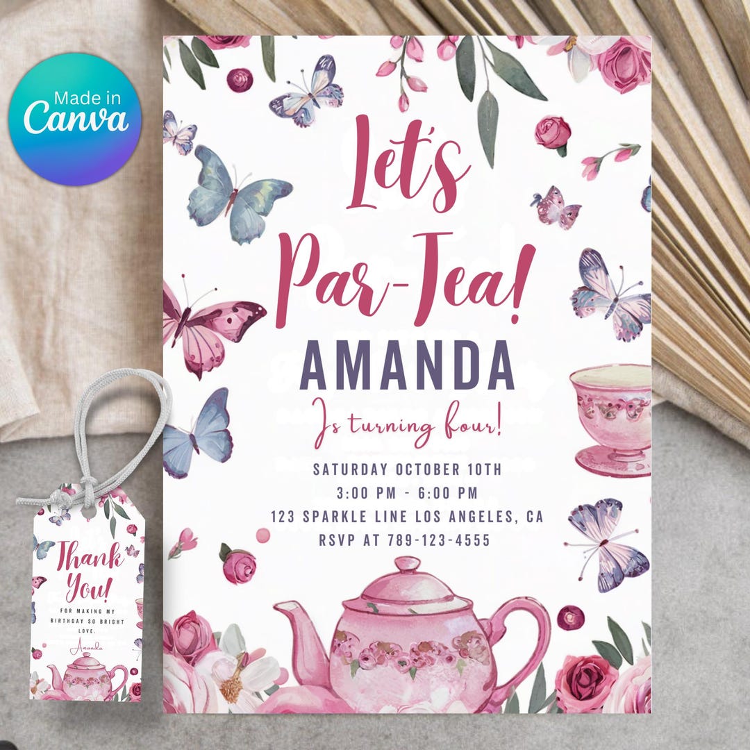 Tea Party Birthday Invitation, Par-tea Birthday Girl Invitation, Girl ...