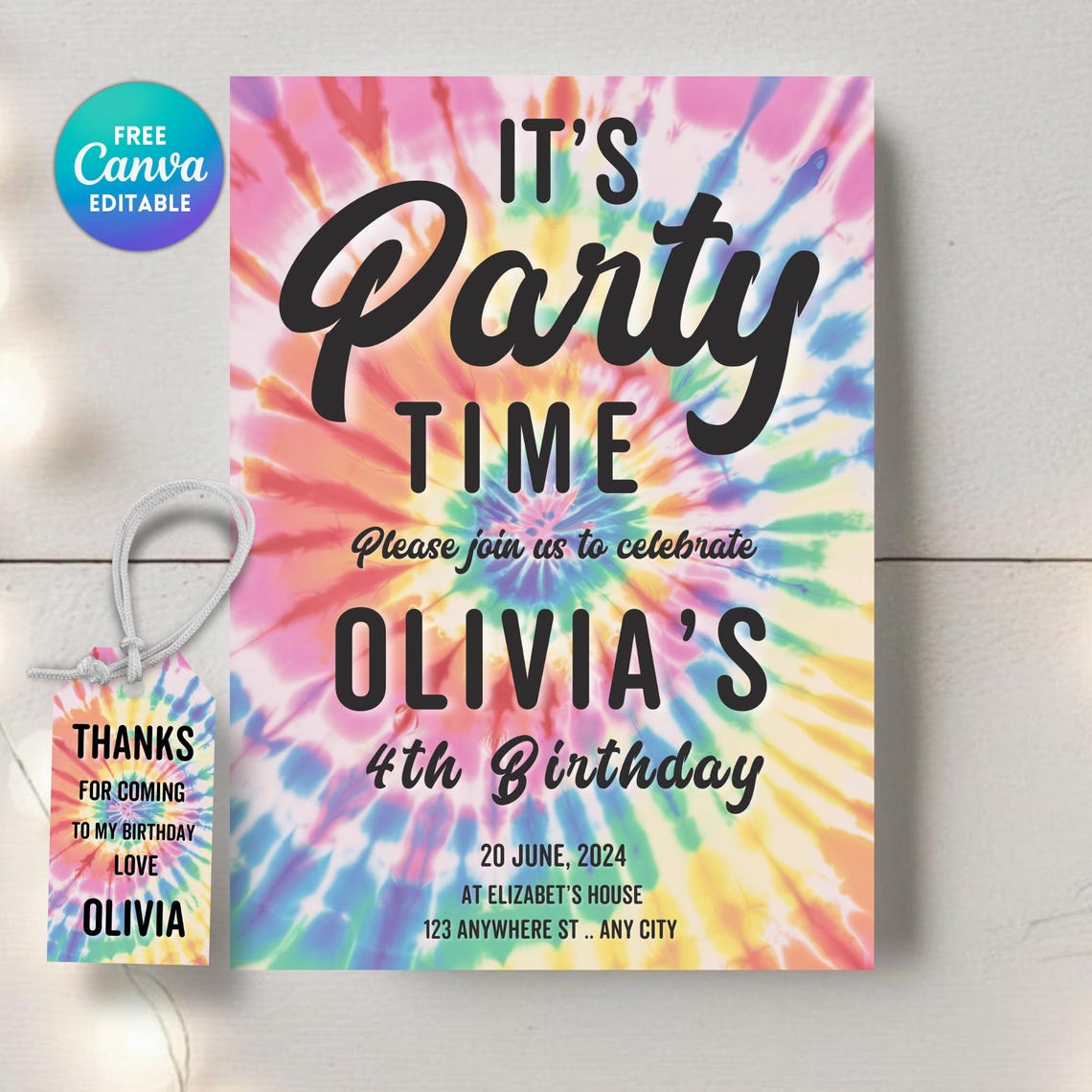 Tie Dye Birthday Invitation, Rainbow Tie Dye Birthday, Editable Tie Dye ...