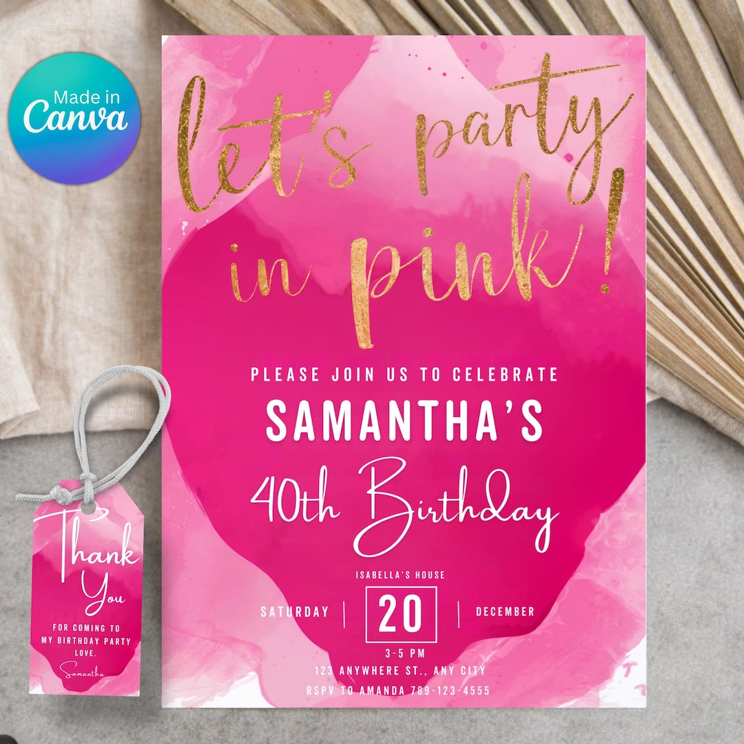 Editable Lets Party in Pink Invitation Printable Hot Fuchsia Pinks and ...