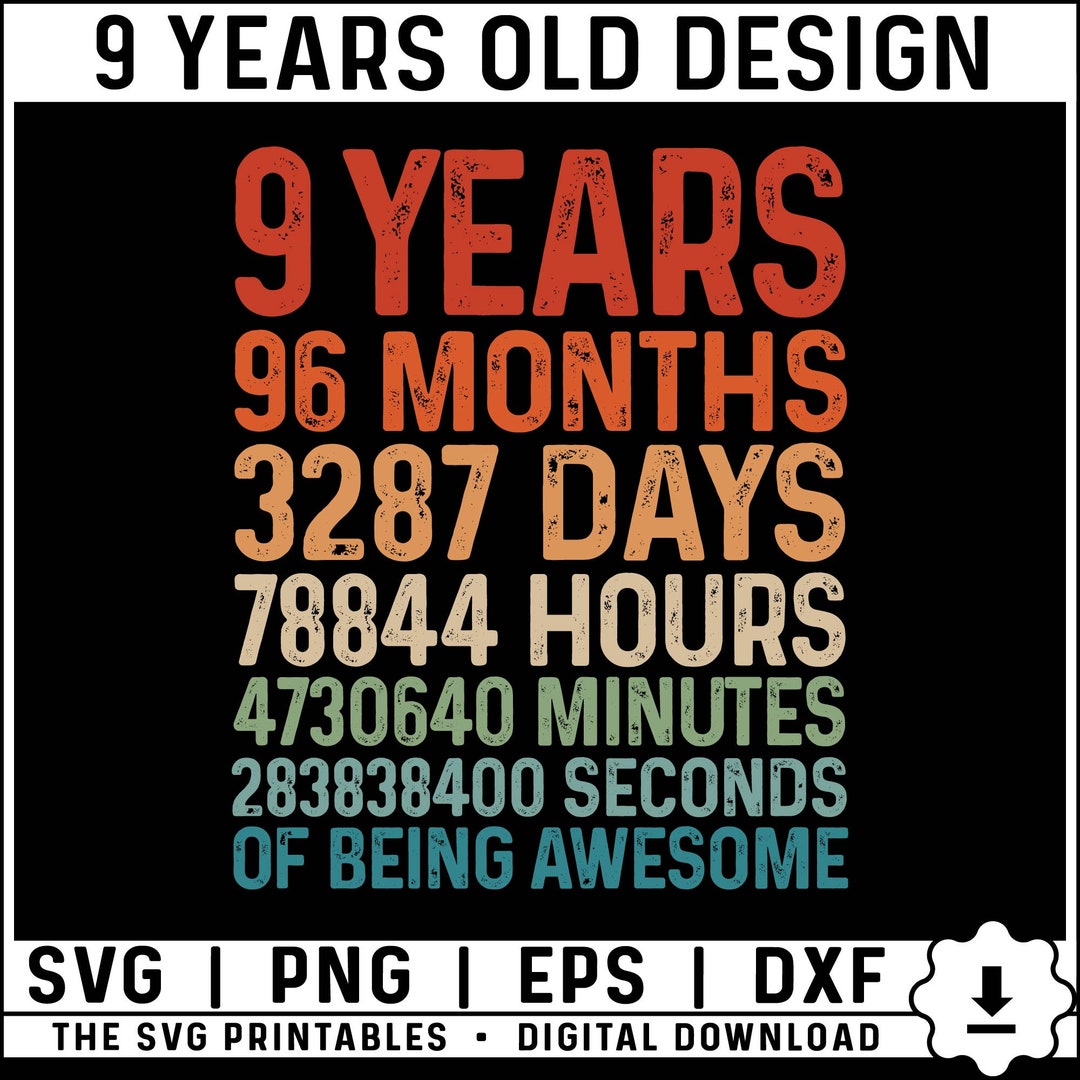 Ninth Birthday Svg Boy, 9 Years Old Svg, 108 Months Nine Years Svg, 9 ...