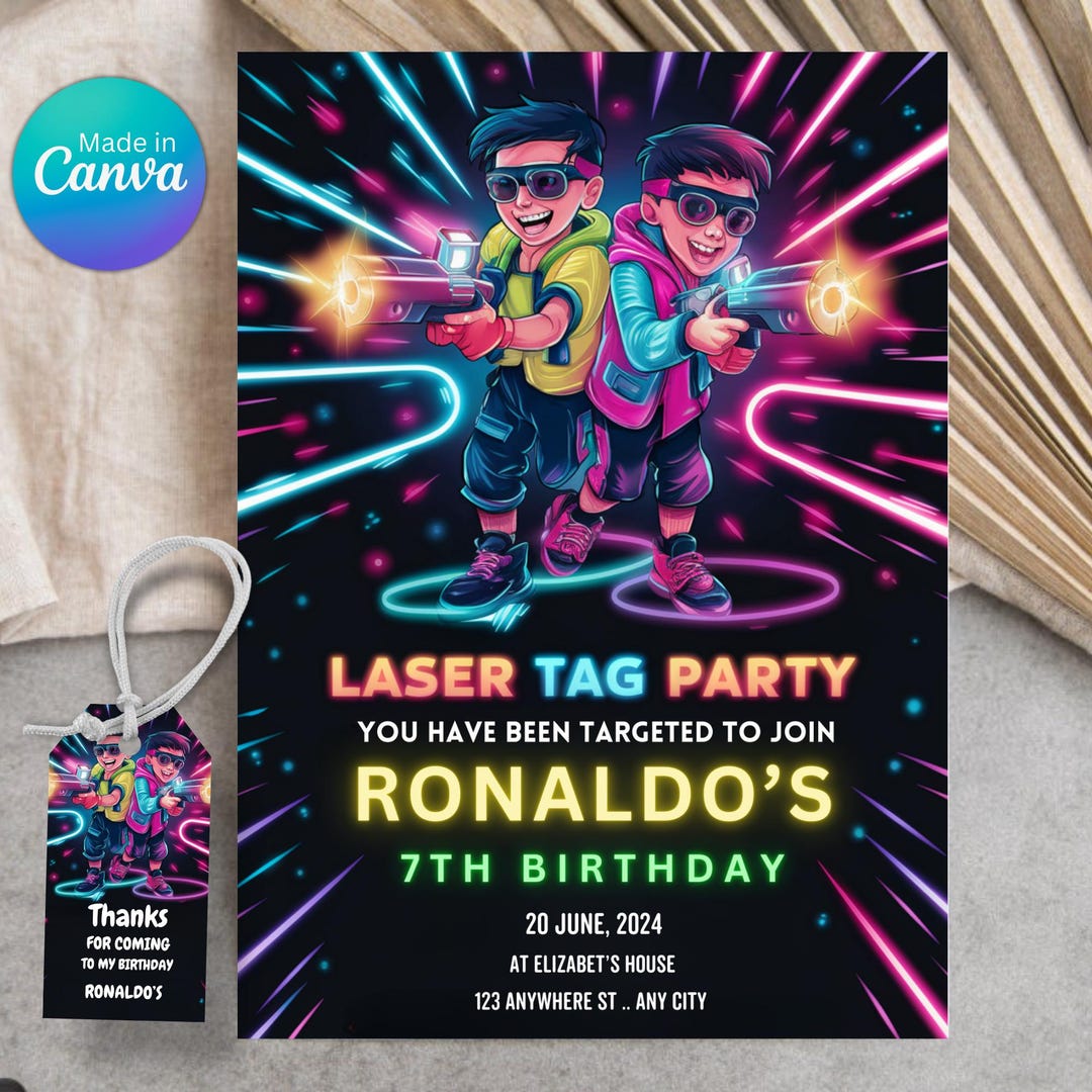 EDITABLE Laser Tag Birthday Invitation, Laser Tag Party Invite Template ...