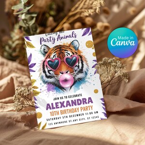 Party Animals Birthday Invitation, Tiger Jungle Theme, Safari Party ...