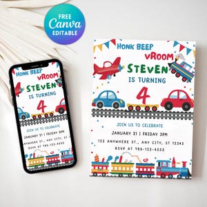 Transport Invitation, Transportation Birthday Invitation, Honk, Beep ...
