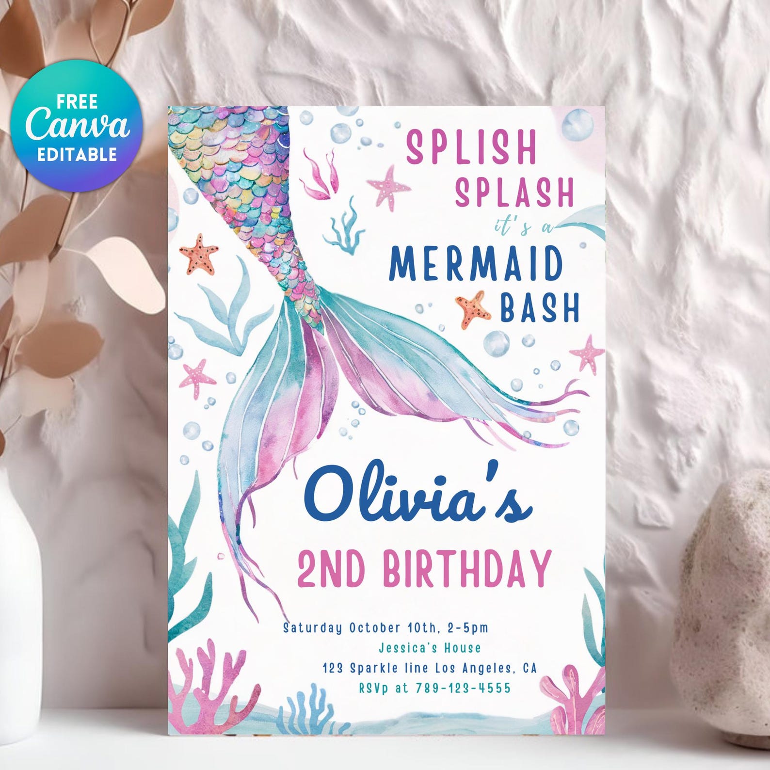 Editable Mermaid Birthday Invitation, Mermaid Invite, Under the Sea ...