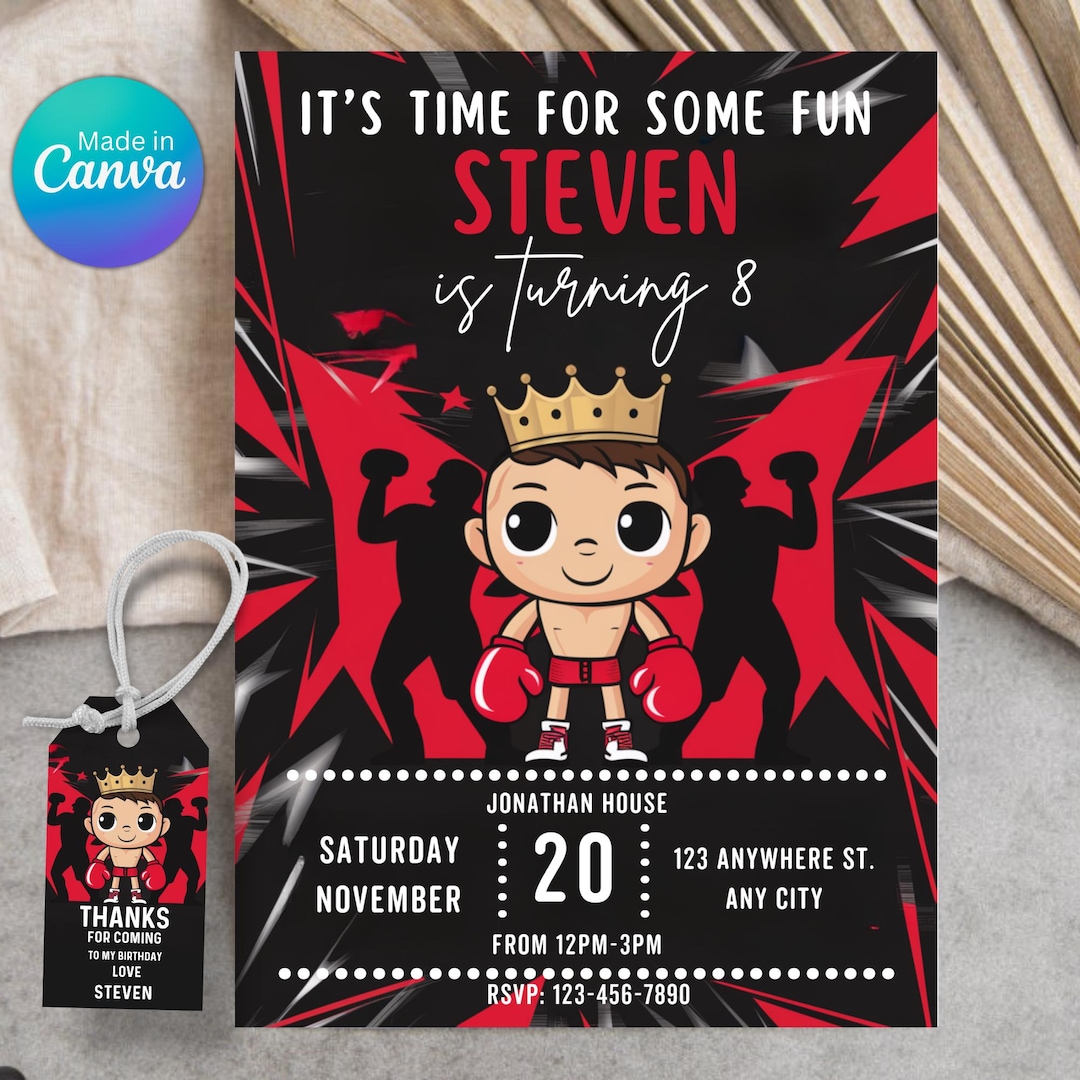 Editable Boxing Birthday Invitation, Fight Invitation, MMA Invitation ...