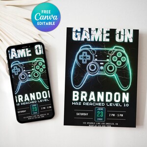 Video Game Party Invitation, Gaming, Game Party, Neon Glow Invite ...